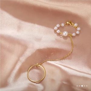 Jewelry | Hand Chain Faux Pearl Rhinestone Ring 22k Gold Plated Jewelry ...